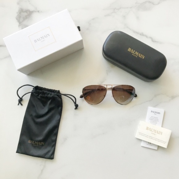 Balmain | Accessories | New Authentic Balmain Gold Gray Unisex Aviator ...